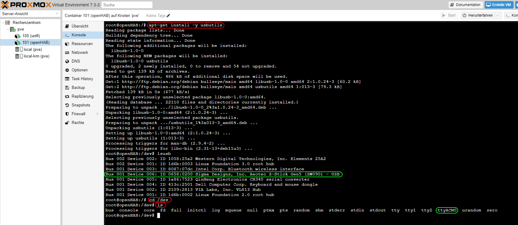 Z-Wave USB Stick in Proxmox Container durchreichen und in openHAB ...